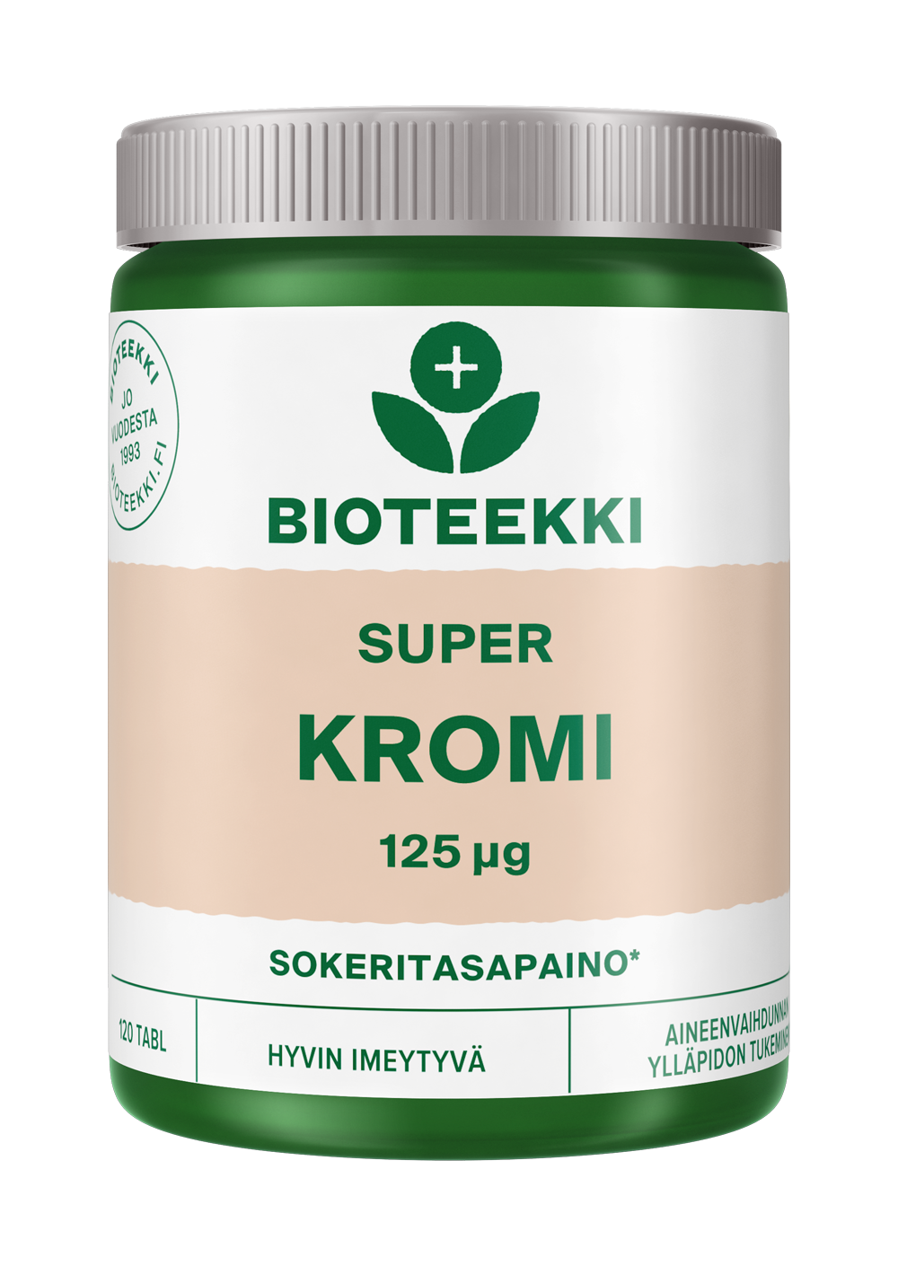 Bioteekki Super Kromi 125 mikrog sopii myös vegaaneille