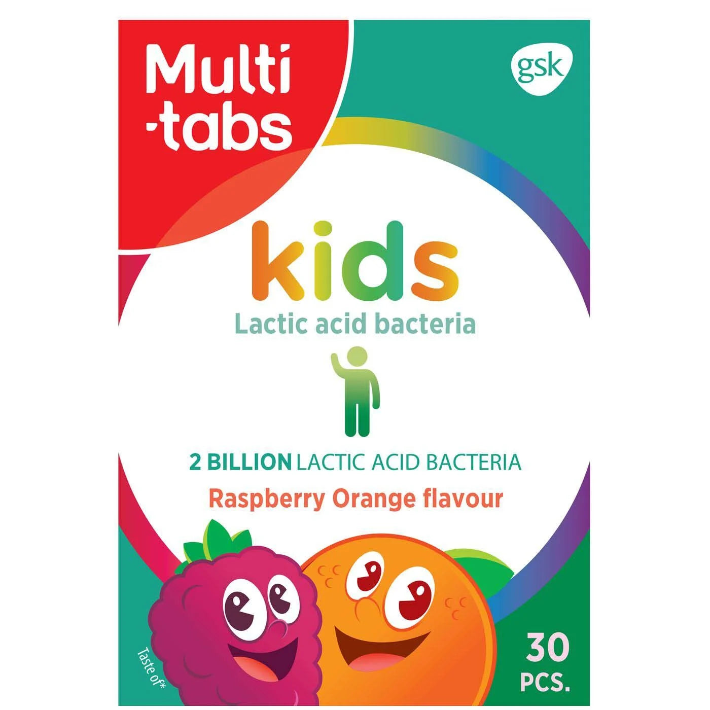 Multi-tabs Kids Maitohappobakteeri Vadelma-Appelsiini 🍊