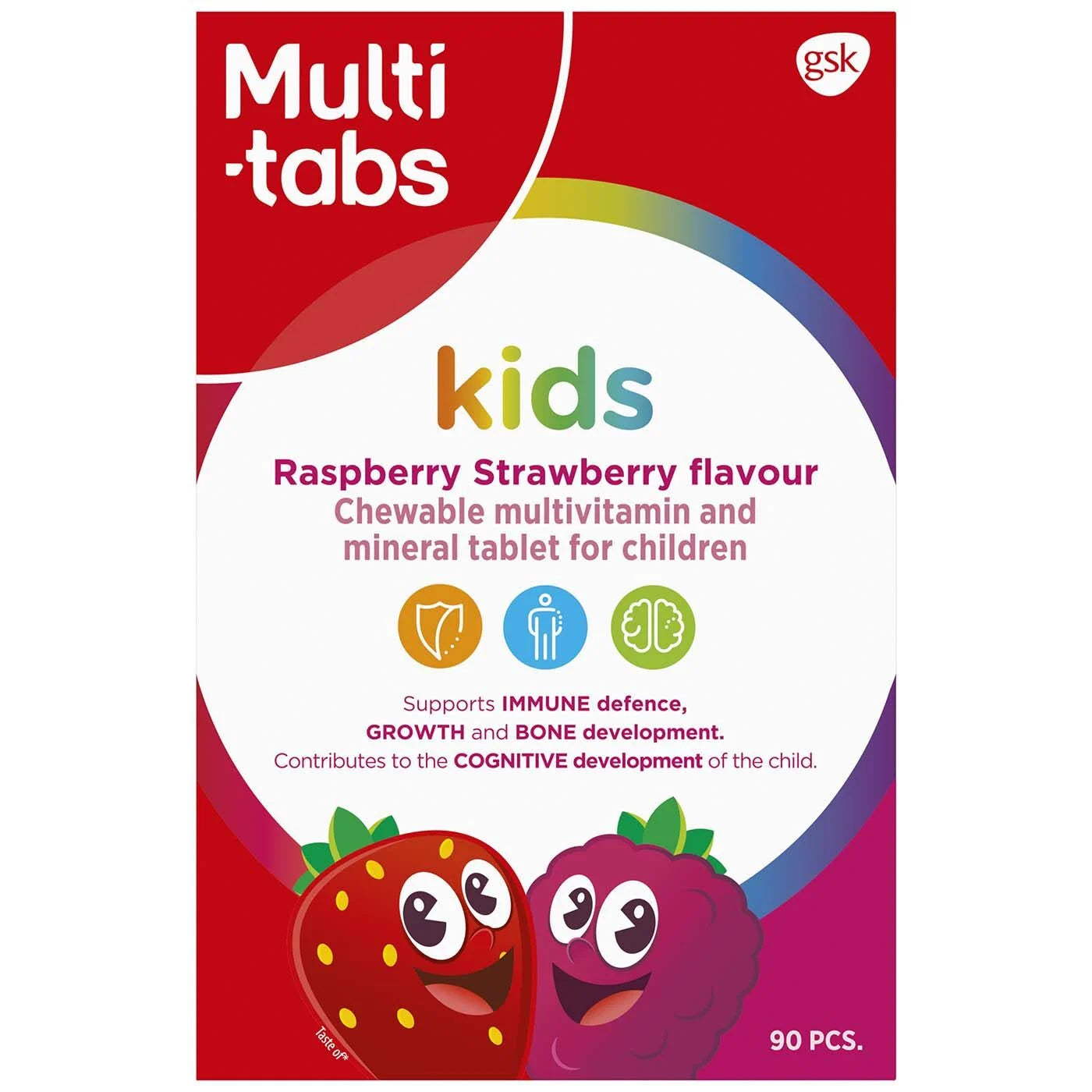 Multi-tabs Kids Vadelma-Mansikka | Pureskeltava vitamiini 👦