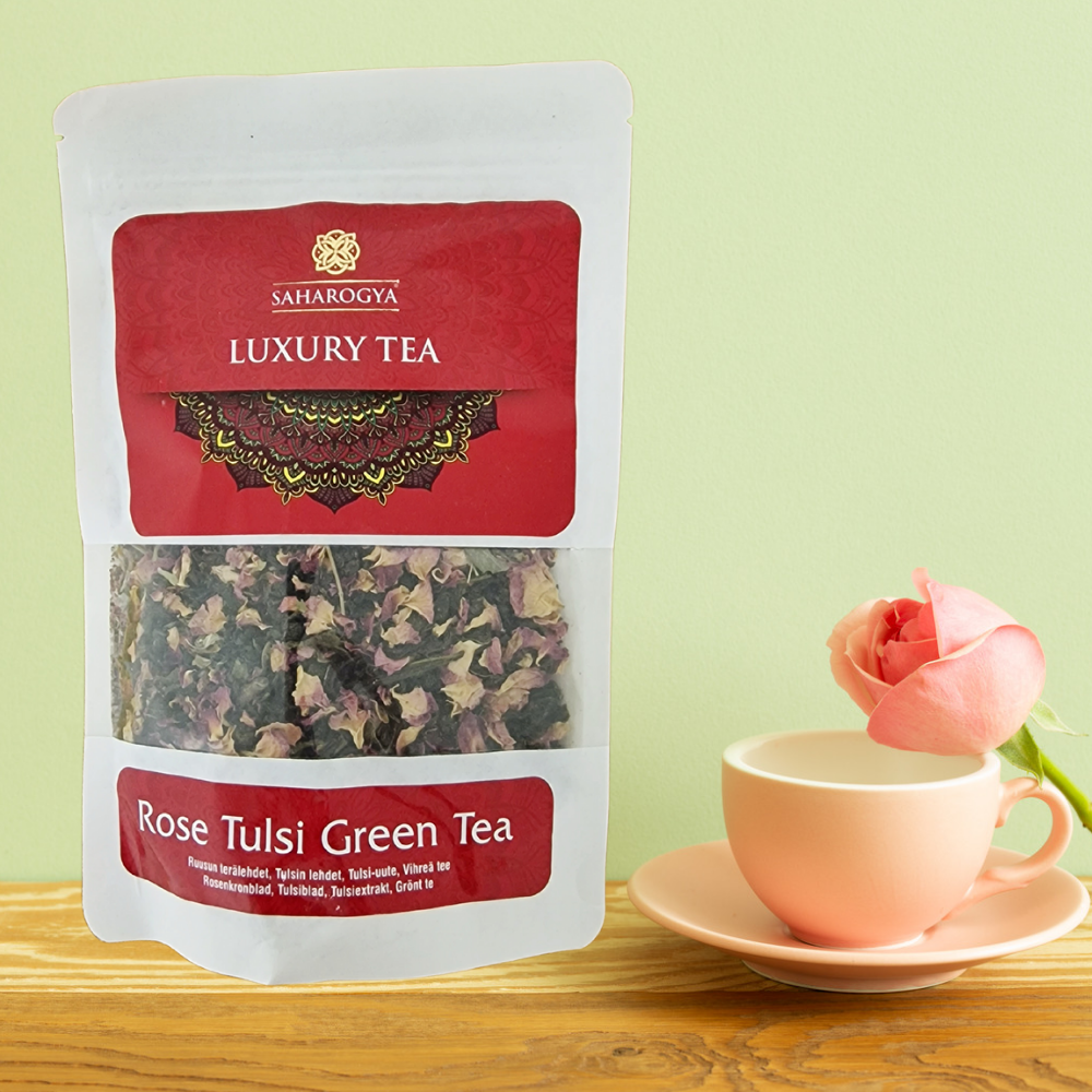 Saharogya Rose Tulsi Green Tea | Ayurvedinen tee 🌹