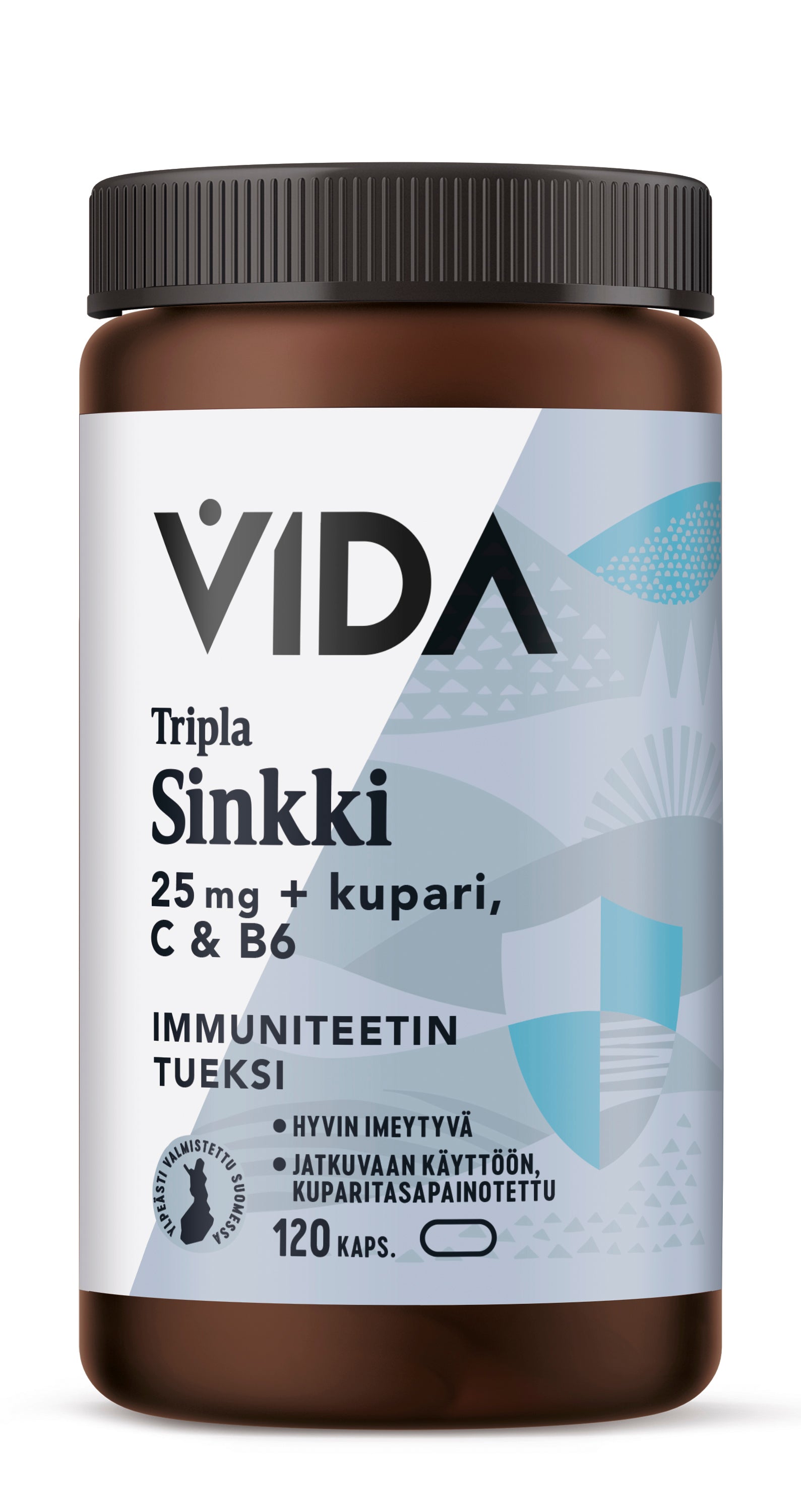 Vida Tripla Sinkki 25 mg + Kupari, C & B6 | Laadukas sinkki